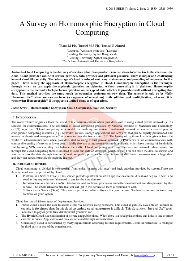 (PDF) A Survey on Homomorphic Encryption in Cloud Computing