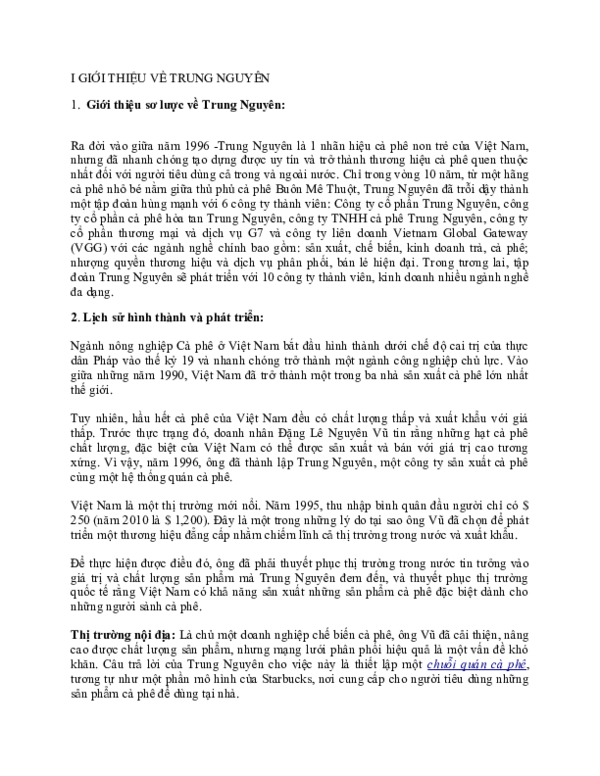 (DOC) I GI I THI U V TRUNG NGUYÊN 1. Gi i thi u s l c v Trung Nguyên: L ch s hình thành và phát ...