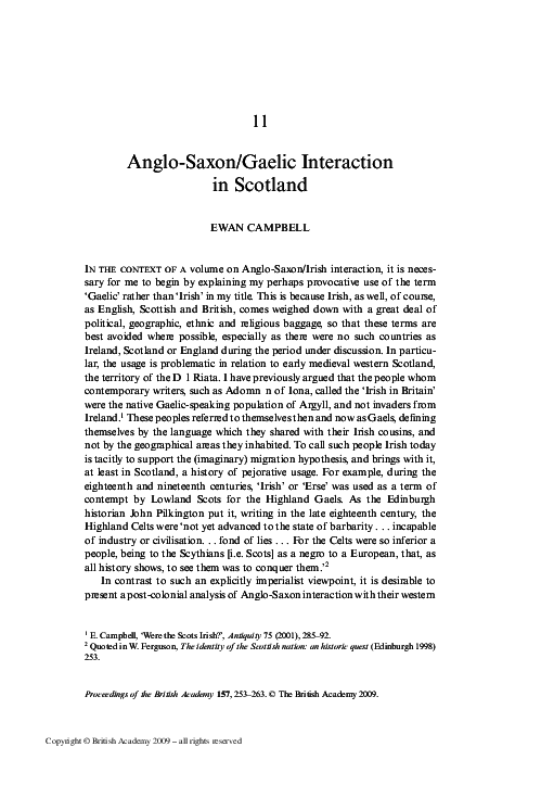 (PDF) Anglo-Saxon/Gaelic Interaction in Scotland