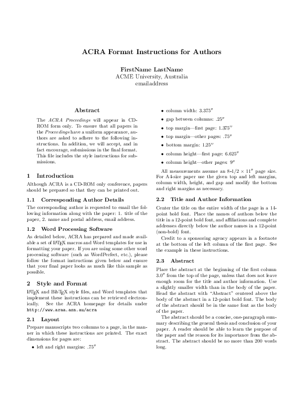 (PDF) ACRA Format Instructions for Authors