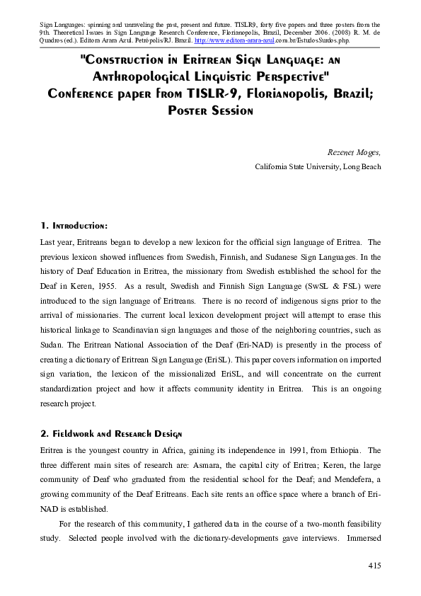 (PDF) "Construction in Eritrean Sign Language: an Anthropological ...