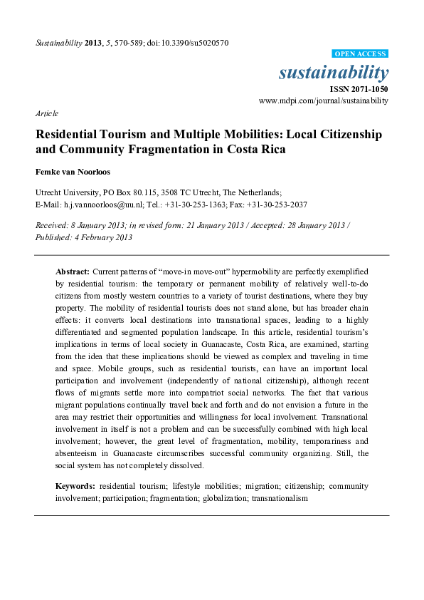 (PDF) F. van Noorloos (2013). Residential Tourism and Multiple ...