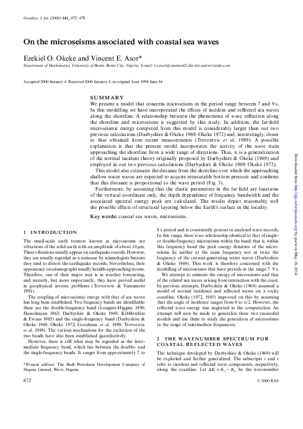 (PDF) On the microseisms associated with coastal sea waves