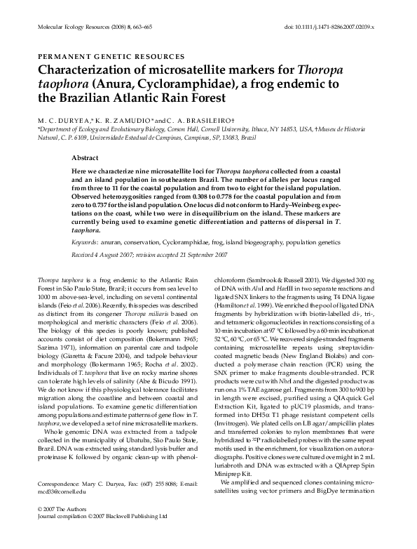 (PDF) Characterization of microsatellite markers for Thoropa taophora ...