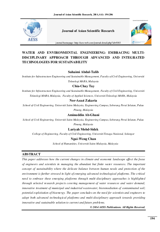 (PDF) Water and environmental engineering: embracing multi-disciplinary ...