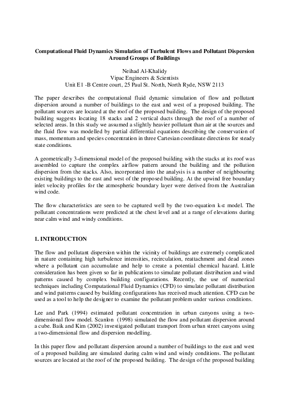 (PDF) Computational Fluid Dynamics Simulation of Turbulent Flows and Pollutant Dispersion Around ...