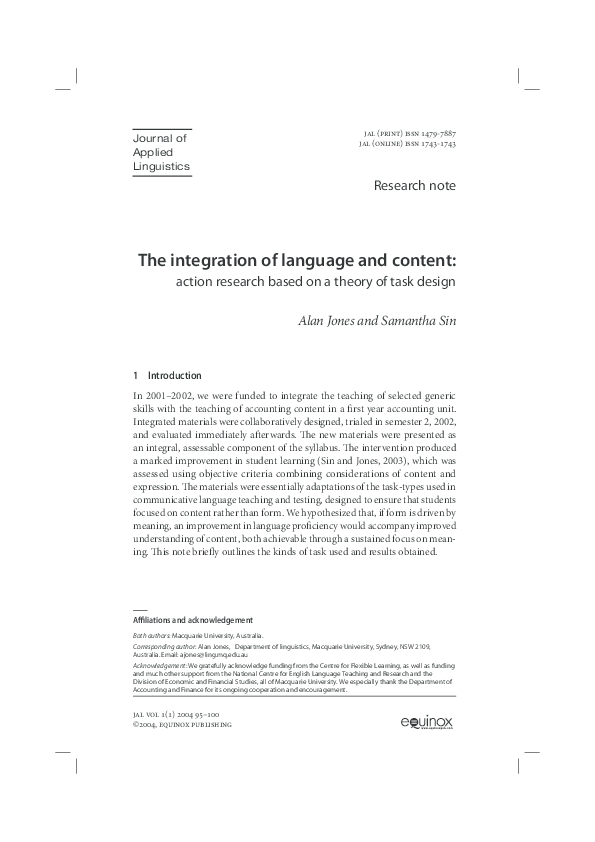 (PDF) The integration of language and content: Action research based on ...