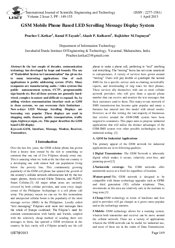 (PDF) GSM Mobile Phone Based LED Scrolling Message Display System