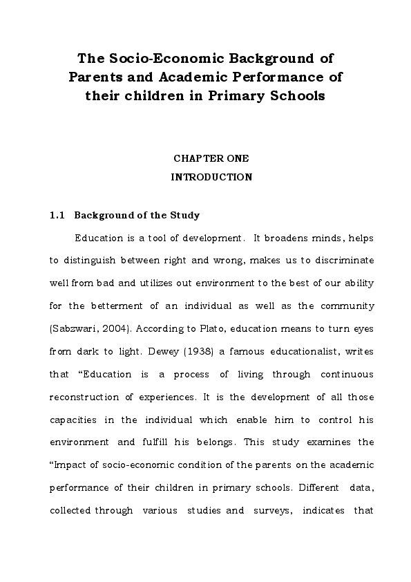 (DOC) The Socio-Economic Background of Parents and Academic Performance ...