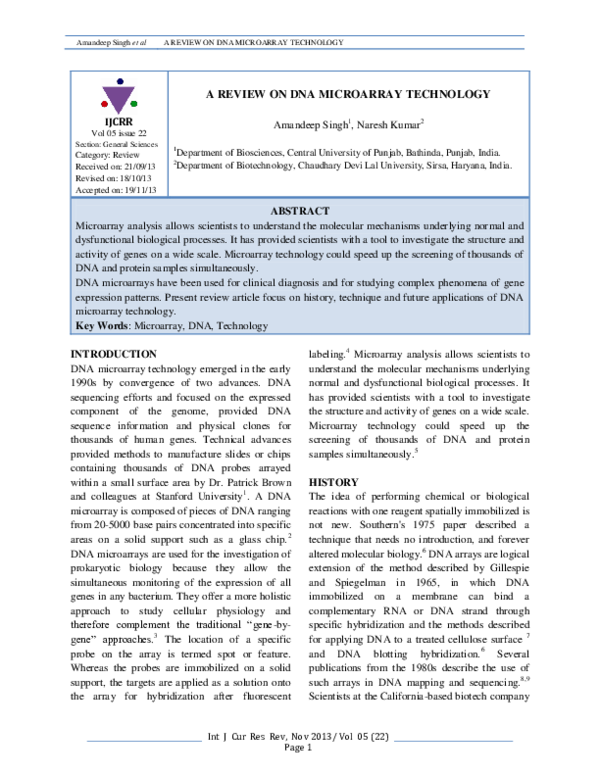 Pdf A Review On Dna Microarray Technology