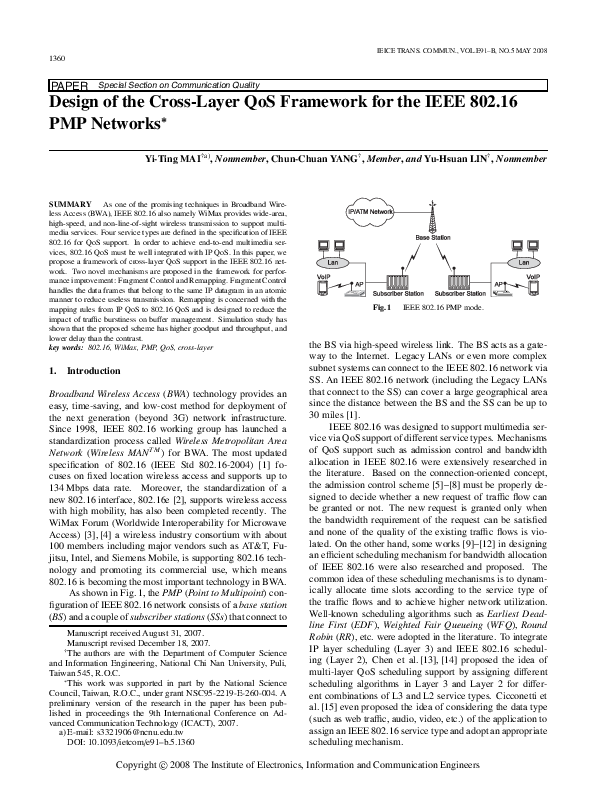 Pdf Design Of The Cross Layer Qos Framework For The Ieee 80216 Pmp