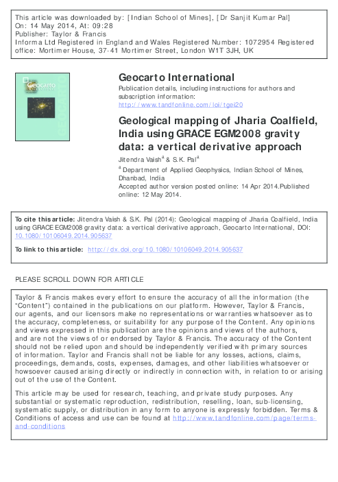 (PDF) Geological mapping of Jharia Coalfield, India using GRACE EGM2008 gravity data: a vertical ...