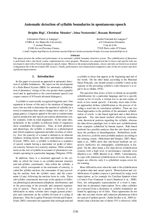 (PDF) Automatic Detection of Syllable Boundaries in Spontaneous Speech
