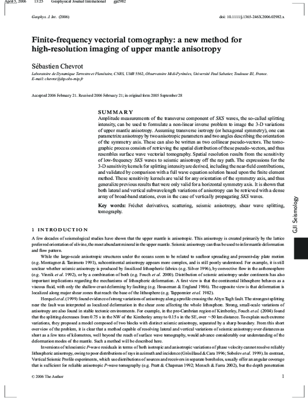 (PDF) Finite-frequency vectorial tomography: a new method for high-resolution imaging of upper ...