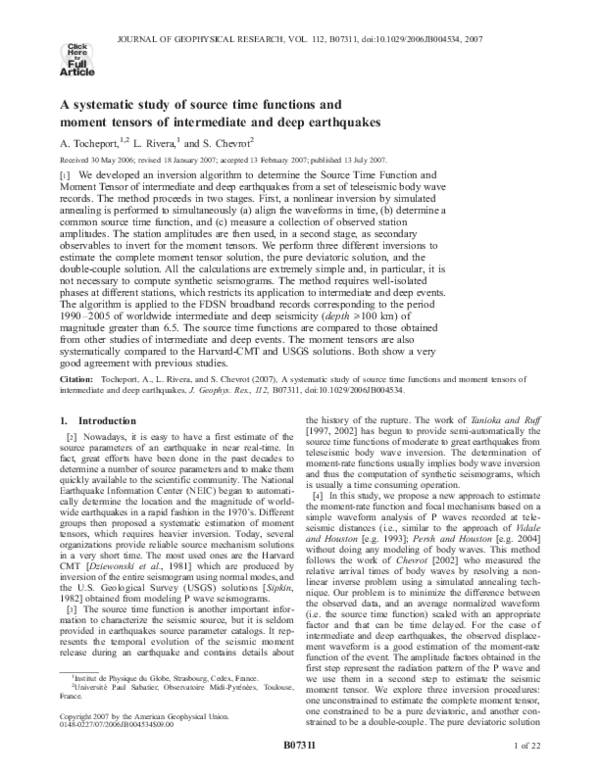 (PDF) A systematic study of source time functions and moment tensors of ...