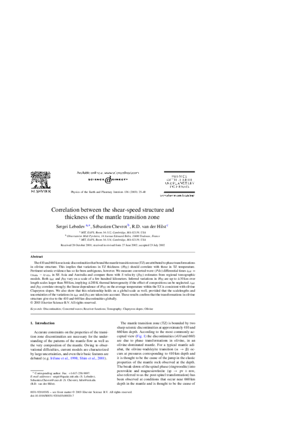 (PDF) Correlation between the shear-speed structure andthickness of the ...