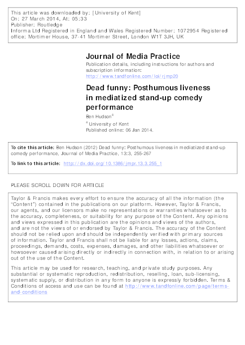 (PDF) Dead Funny: Posthumous liveness in mediatized stand-up comedy ...
