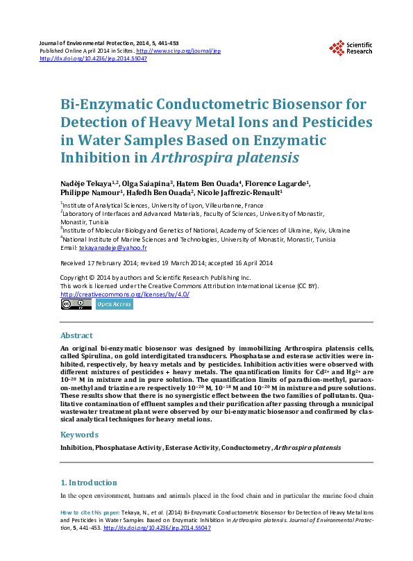 (PDF) Bi-Enzymatic Conductometric Biosensor for Detection of Heavy ...