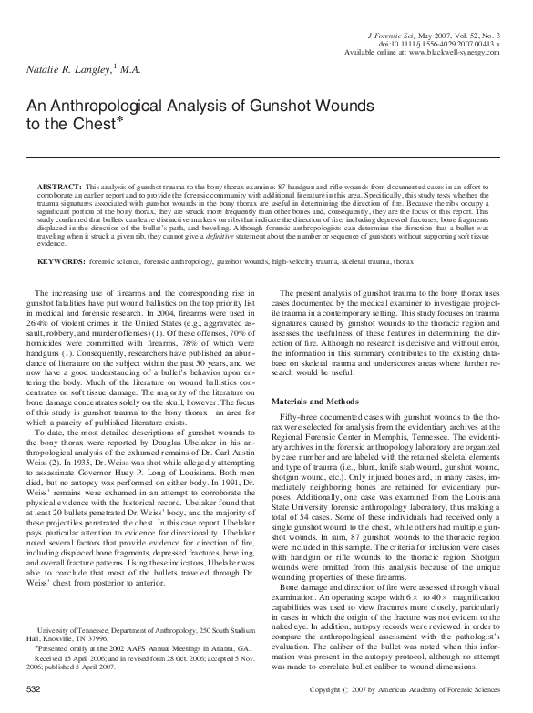 (PDF) An Anthropological Analysis of Gunshot Wounds to the Chest