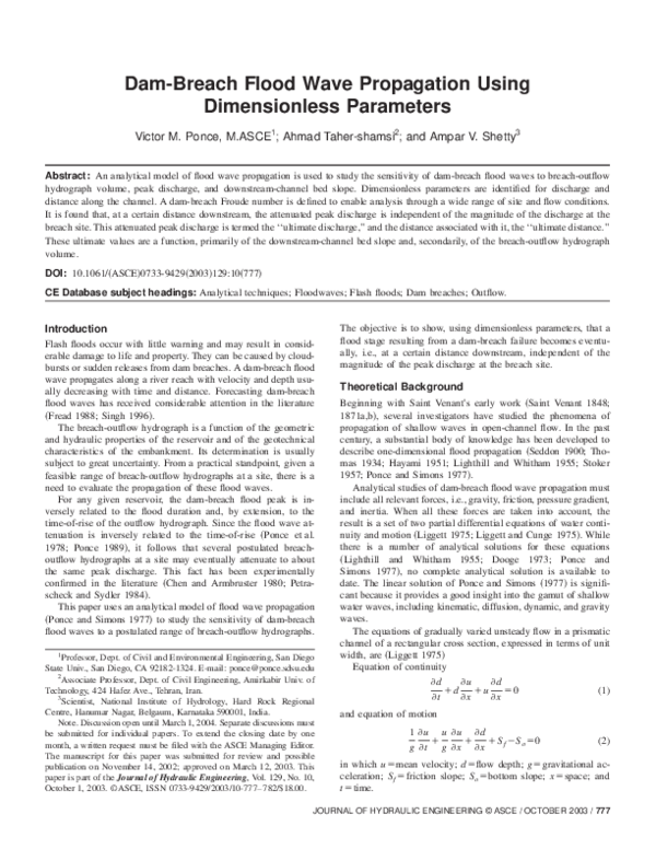 (PDF) Dam-Breach Flood Wave Propagation Using Dimensionless Parameters