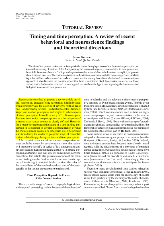 Timing and time perception: A review of recent behavioral and ...