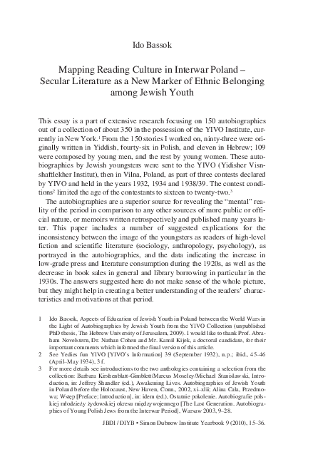 (PDF) Ido Bassok, Mapping Reading Culture in Interwar Poland – Secular ...