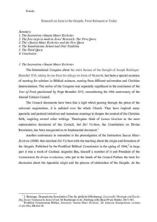 (PDF) Research on Jesus in the Gospels. From Reimarus to Today