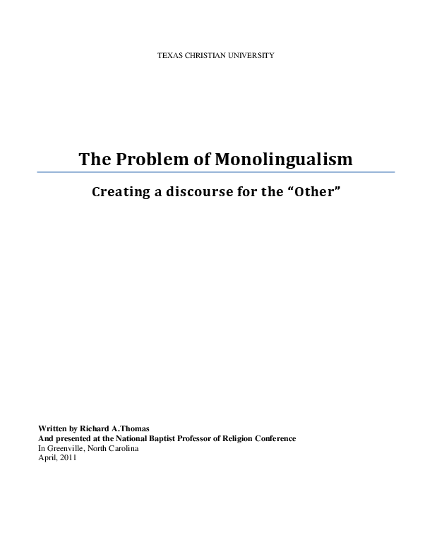 (PDF) The Problem of Monolingualism: Creating a Discourse for the "Other"
