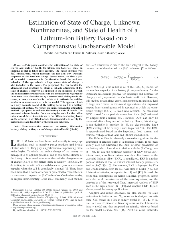 Pdf Estimation Of State Of Charge Unknown Nonlinearities And State