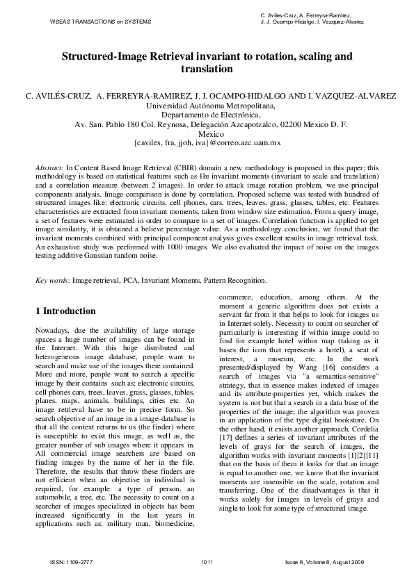 Pdf Structured Image Retrieval Invariant To Rotation Scaling And Translation Ivan Vazquez