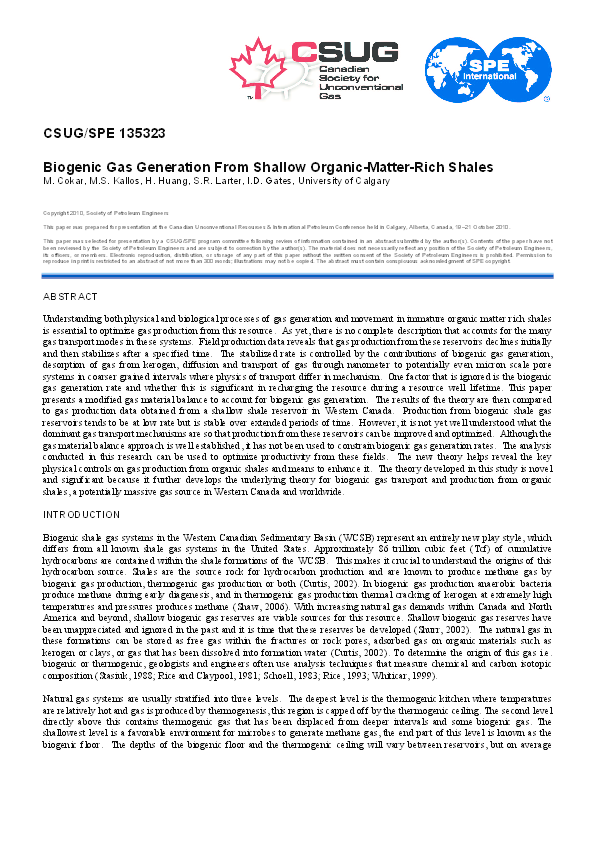 (PDF) Biogenic Gas Generation From Shallow Organic-Matter-Rich Shales