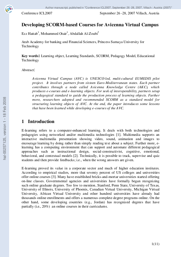 (PDF) Developing SCORM-based Courses for Avicenna Virtual Campus