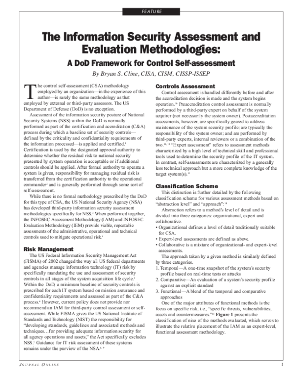 (PDF) The Information Security Assessment and Evaluation Methodologies ...