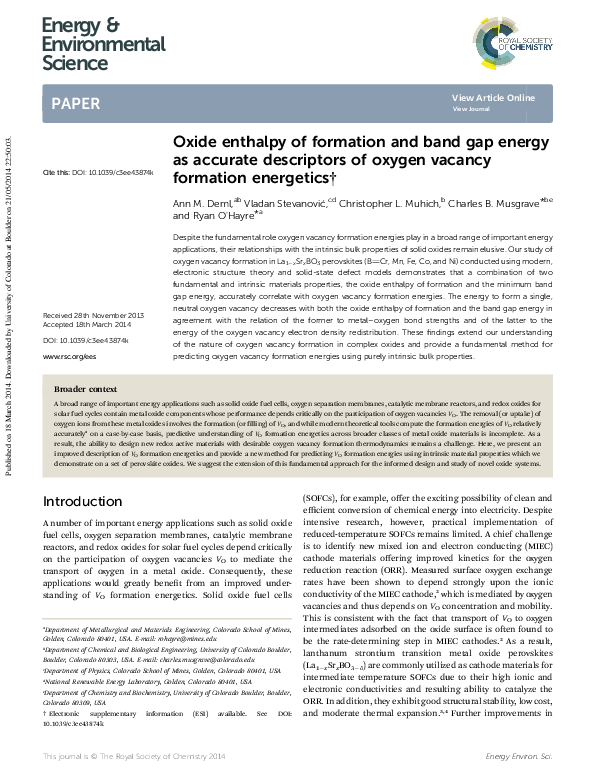 (PDF) Oxide enthalpy of formation and band gap energy as accurate ...