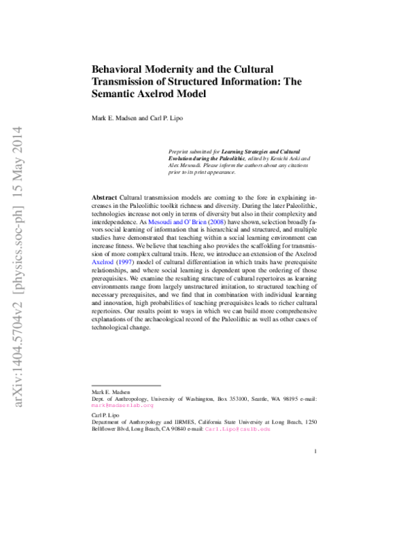 (PDF) Behavioral Modernity and the Cultural Transmission of Structured ...