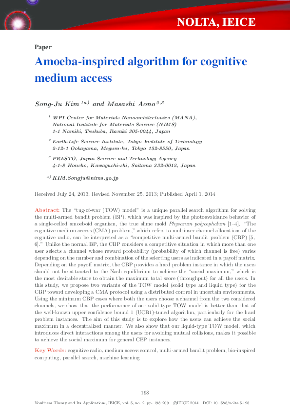 Pdf Amoeba Inspired Algorithm For Cognitive Medium Access
