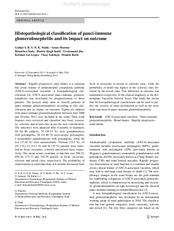 (PDF) Histopathological classification of pauci-immune ...