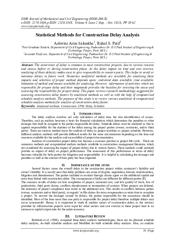 (PDF) Statistical Methods for Construction Delay Analysis