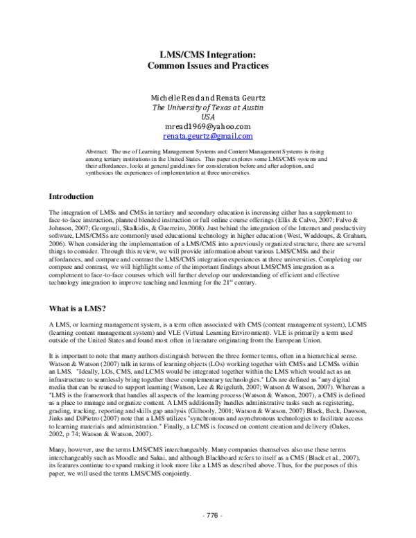 (PDF) LMS/CMS Integration: Common Issues and Practices
