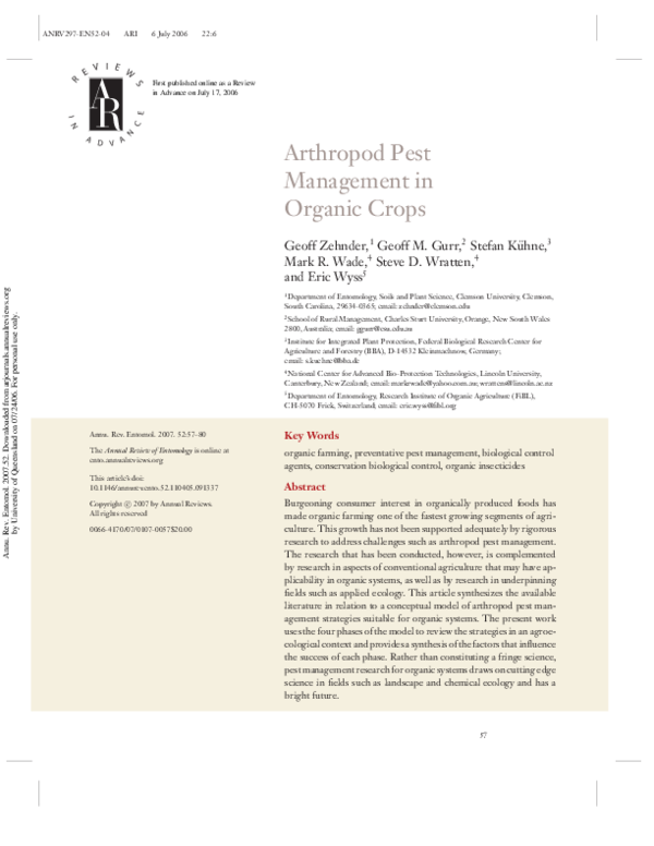 (PDF) Arthropod Pest Management in Organic Crops | Geoff Gurr ...