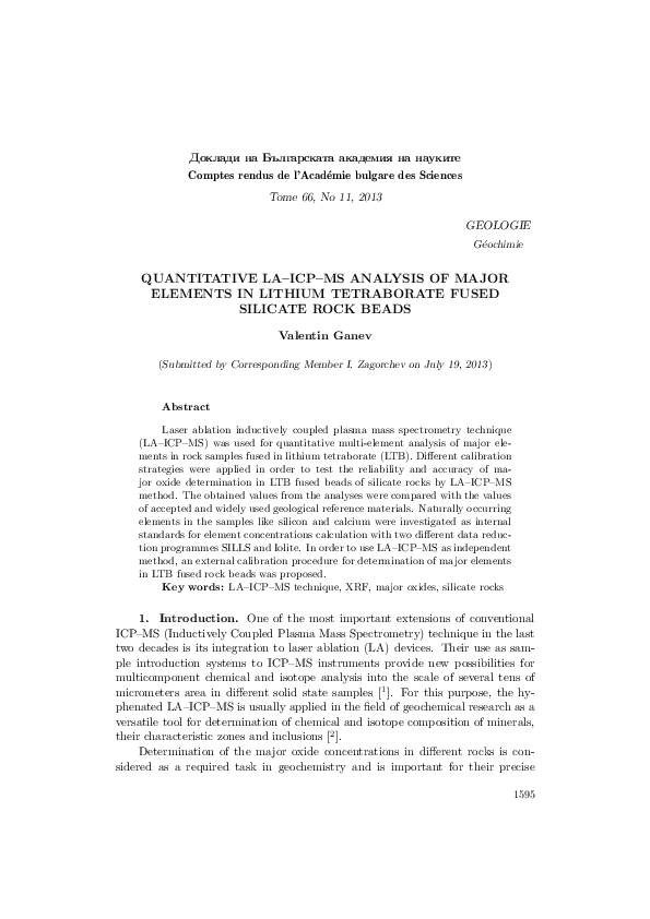 (PDF) QUANTITATIVE LA-ICP-MS ANALYSIS OF MAJOR ELEMENTS IN LITHIUM TETRABORATE FUSED SILICATE ...