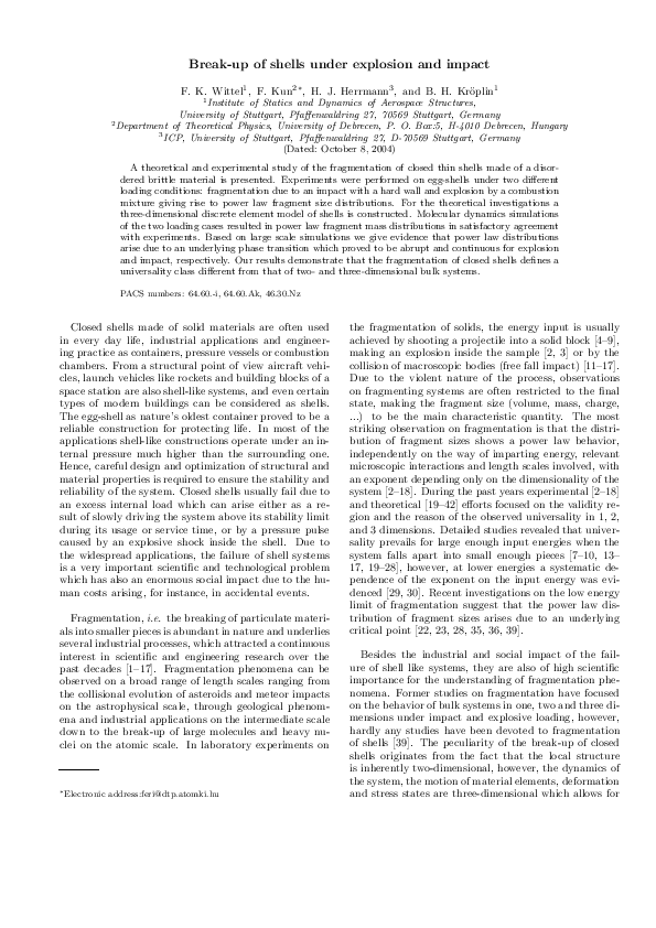 (PDF) Breakup of shells under explosion and impact