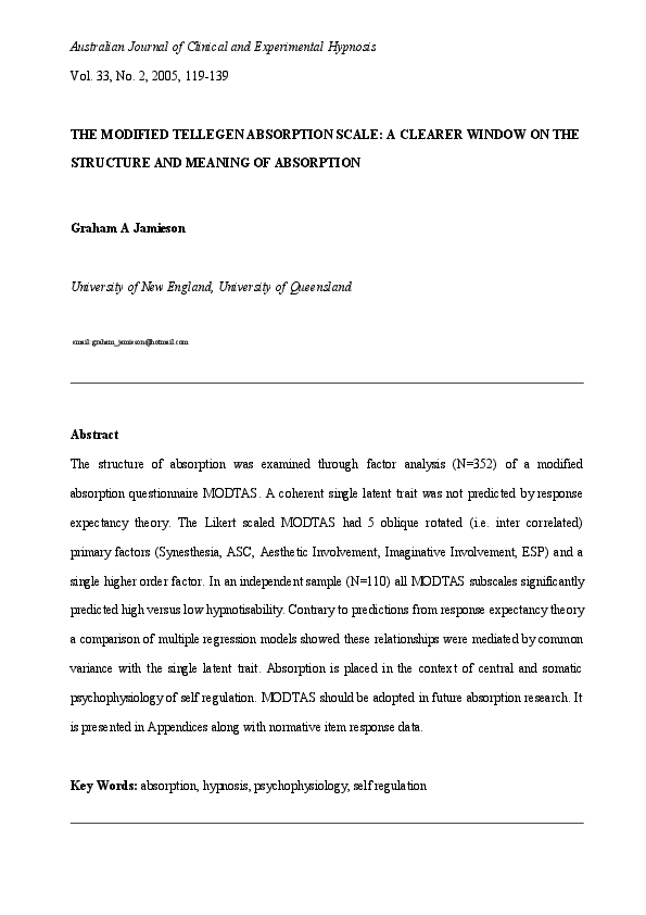 (DOC) THE MODIFIED TELLEGEN ABSORPTION SCALE: A CLEARER WINDOW ON THE ...