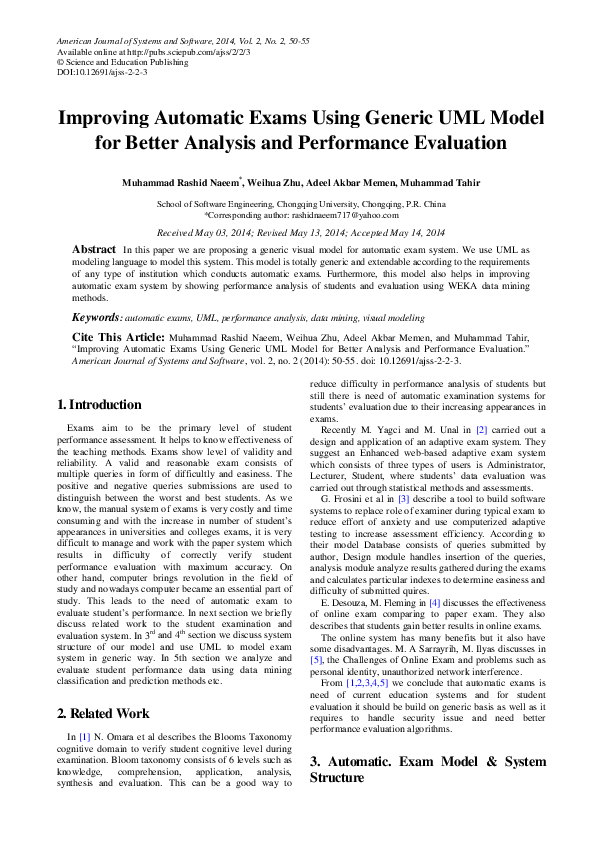 Improving Automatic Exams Using Generic Uml Model For Better Analysis And Performance Evalution 