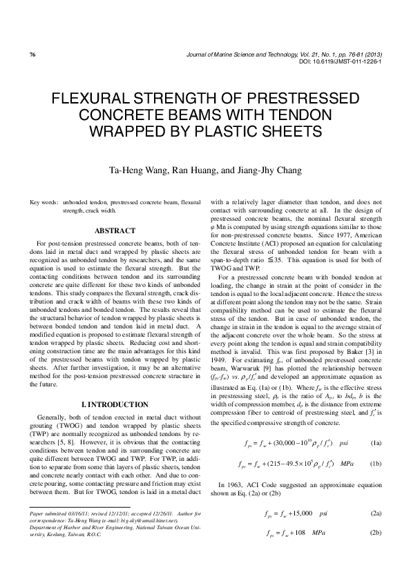 (PDF) Flexural Strength of Prestressed Concrete Beams with Tendon ...