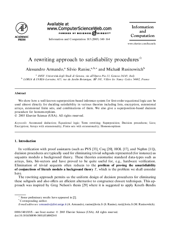 (PDF) A rewriting approach to satisfiability procedures