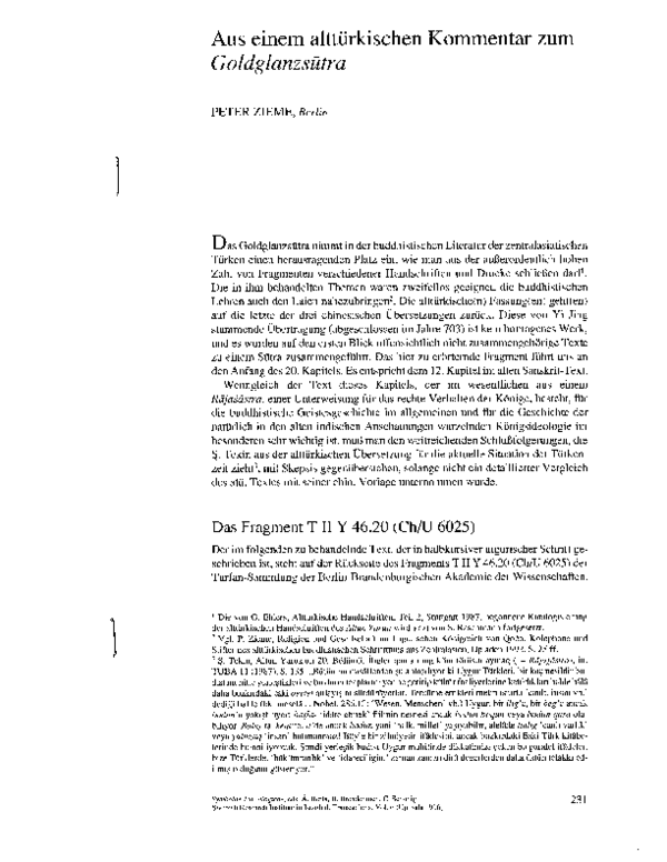 (PDF) Aus einem alttürkischen Kommentar zum Goldglanzsūtra