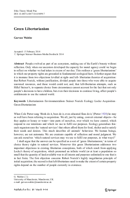 (PDF) Green Libertarianism (Ethical Theory and Moral Practice)