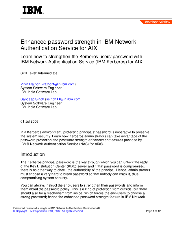 (PDF) Enhanced password strength in IBM Network Authentication Service for AIX