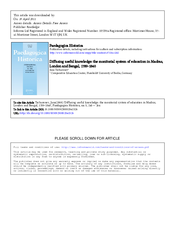 (PDF) Diffusing useful knowledge: the monitorial system of education in ...